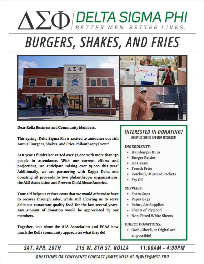 Delta Sigma Phi: Burgers Shakes and Fries - Rolla - Naturally Meramec